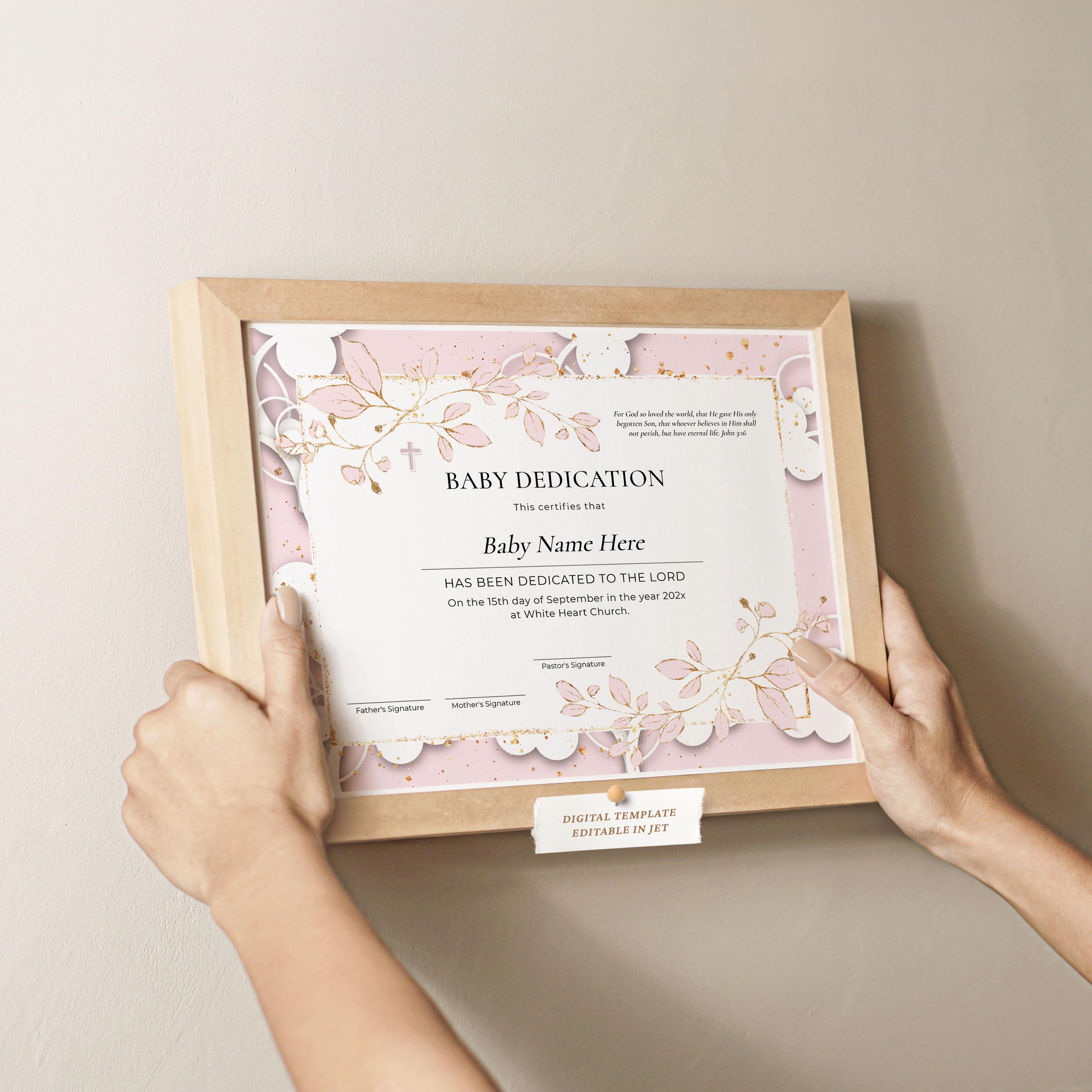 Baby Dedication Certificate Template, Girl Baptism Baby Christening ...