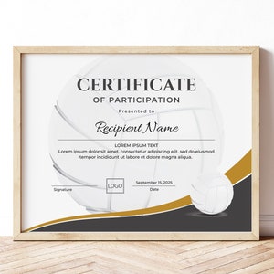EDITABLE Volleyball Certificate Template, Sport Certificate Award ...