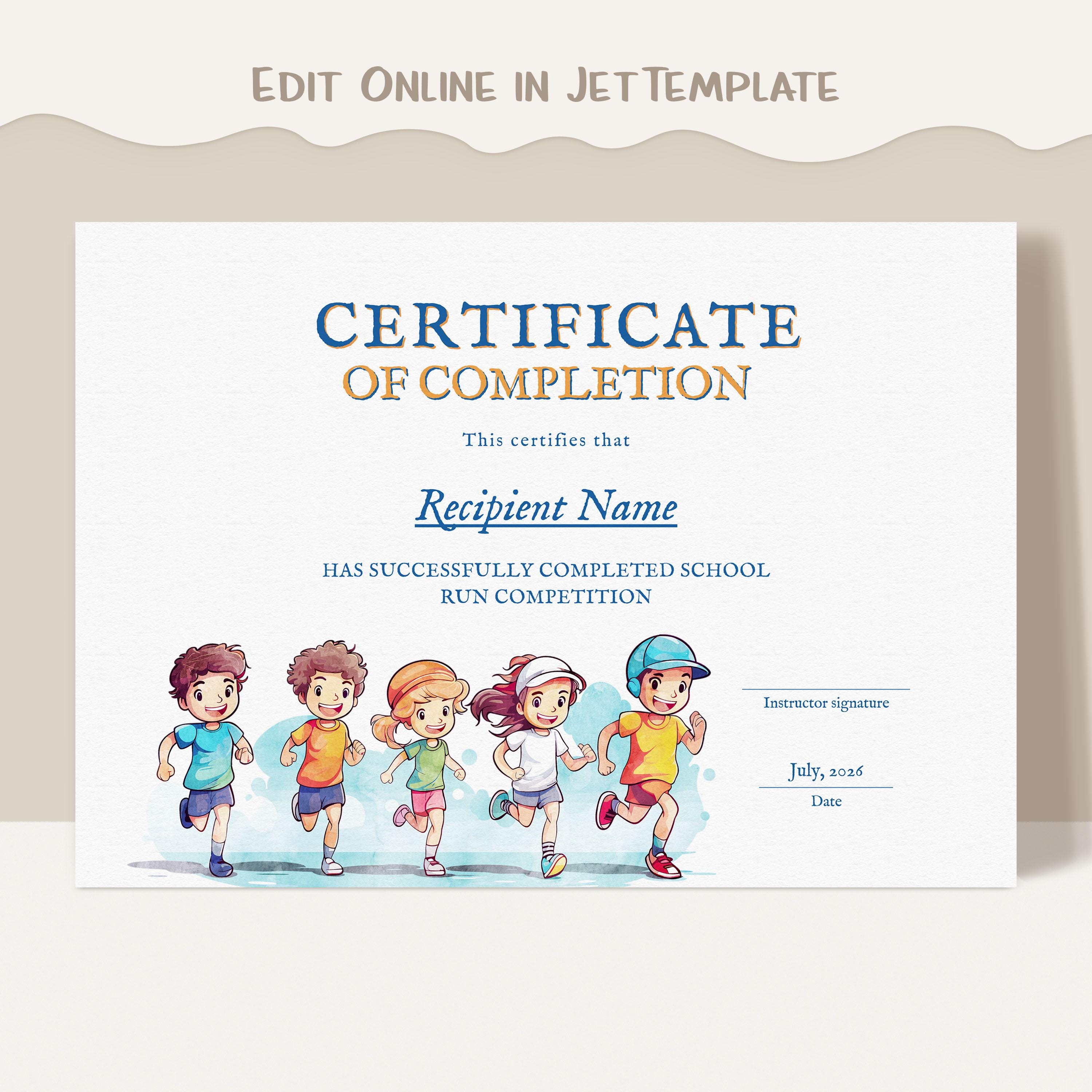 EDITABLE School Run Competition Certificate Template, Kids Running ...
