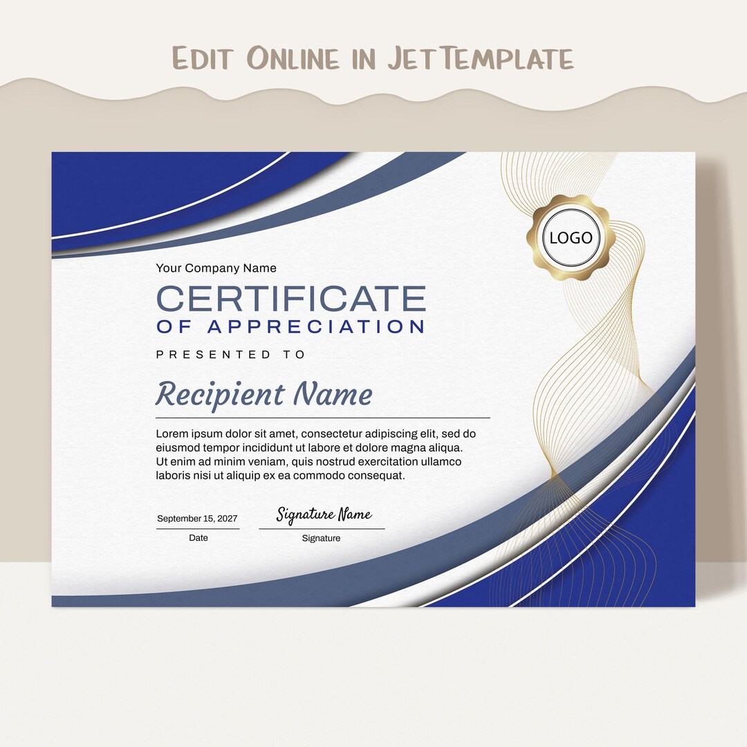 Modern Blue Certificate of Appreciation Printable Appreciation Award ...