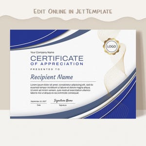 Modern Blue Certificate of Appreciation Printable Appreciation Award ...