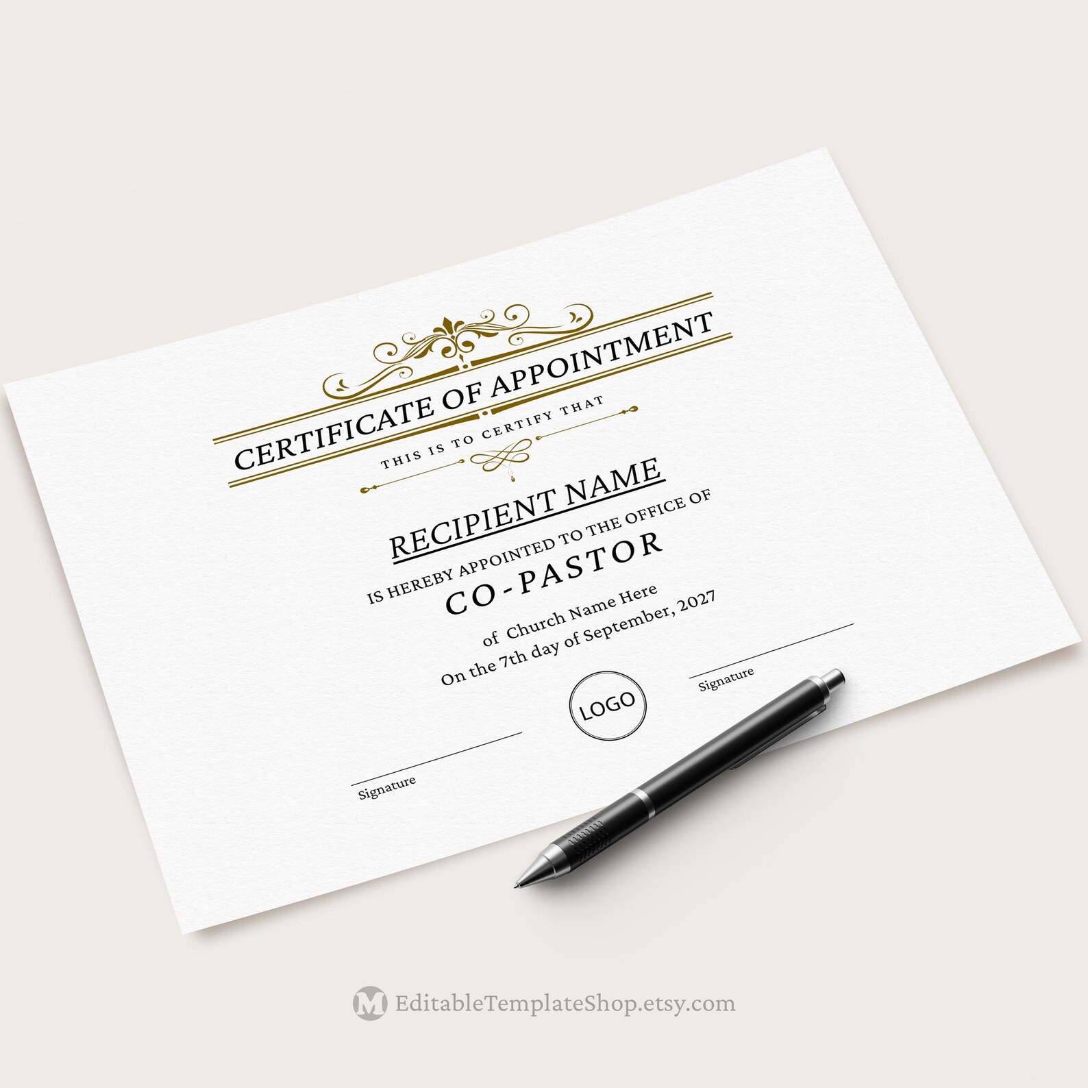 Editable Appointment Certificate, Printable Bishop Pastor Appointed ...