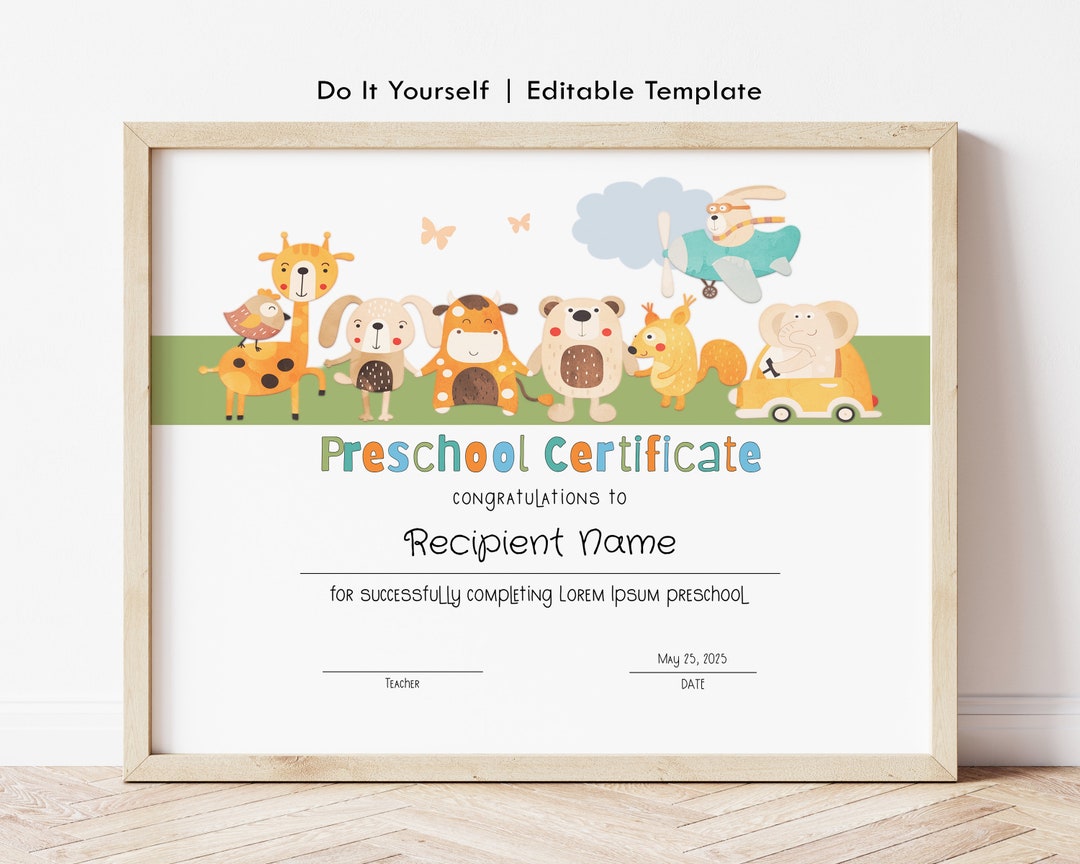 Preschool Award Certificate Template Preschool Graduation Completion ...