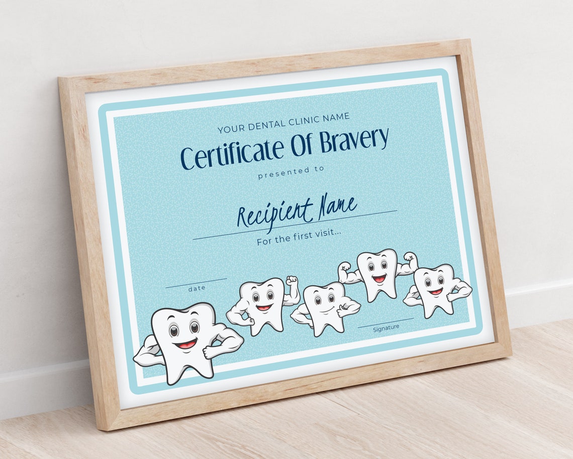 Editable Dentist Certificate of Bravery Kids Certificate | Etsy
