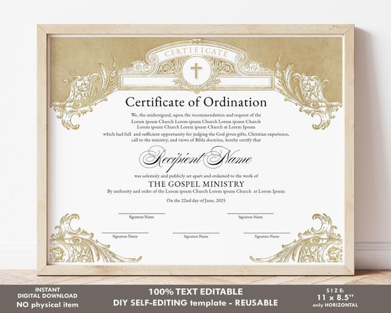Editable Ordination Certificate Template Printable - Etsy