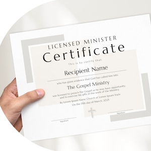 Licensed Minister Certificate Template, Editable Printable Certificate ...