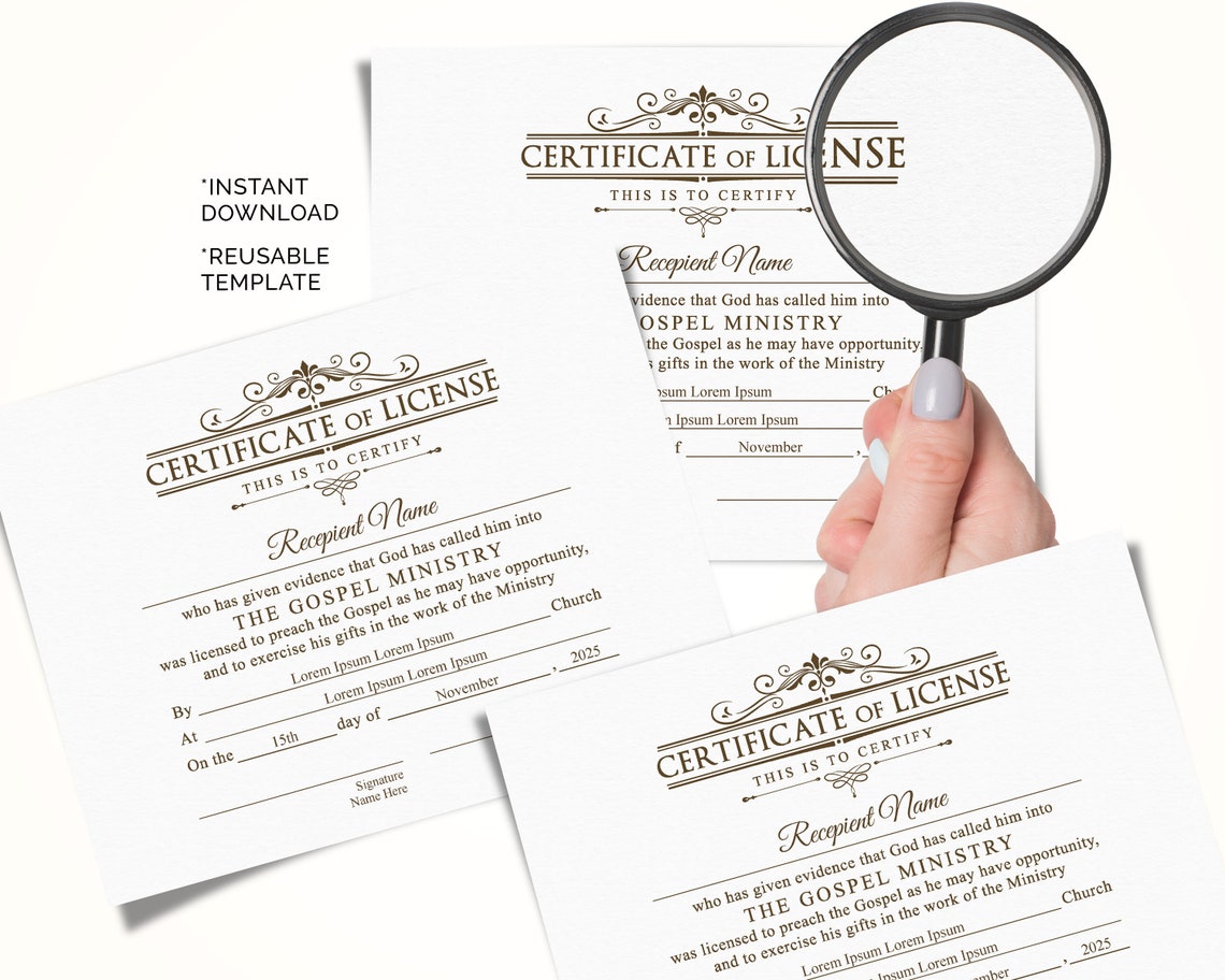 Editable License to Preach Template Printable Certificate of | Etsy