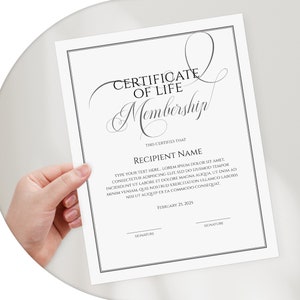 Editable Life Membership Certificate Template, Printable Elegant ...