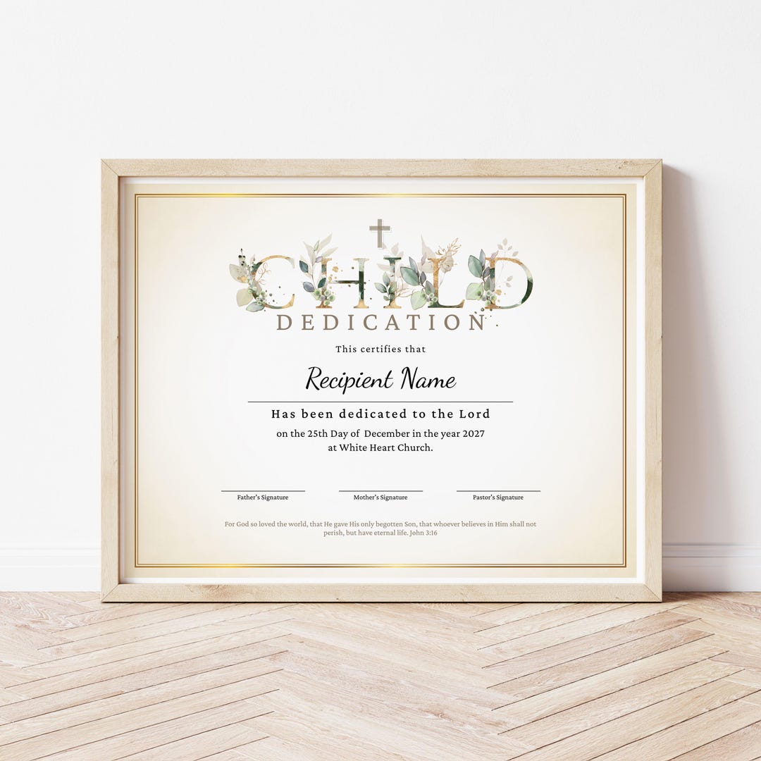 Child Dedication Certificate Template Child Dedication Editable ...