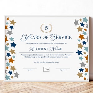 5 Years of Service Anniversary Award Certificate of Appreciation ...