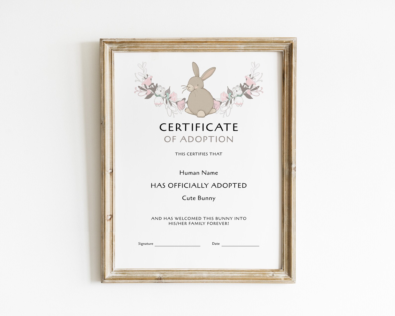 EDITABLE Bunny Adoption Certificate Template Rabbit - Etsy
