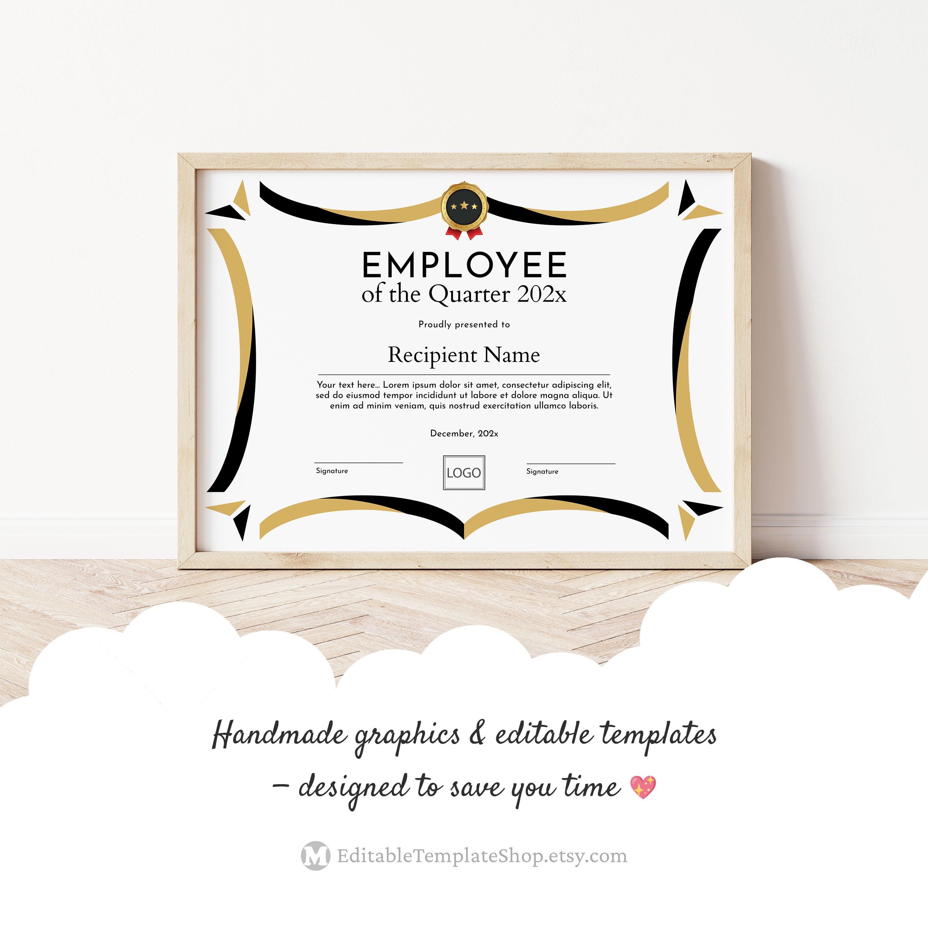 Editable Employee of the Quarter, Printable Employee Awards, Gift ...