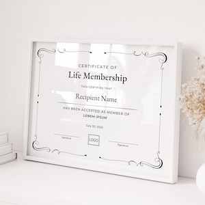 Life Membership Certificate Template, Editable Printable Elegant ...