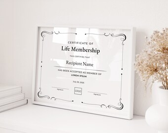 Life Membership Certificate Template, Editable Printable Elegant ...