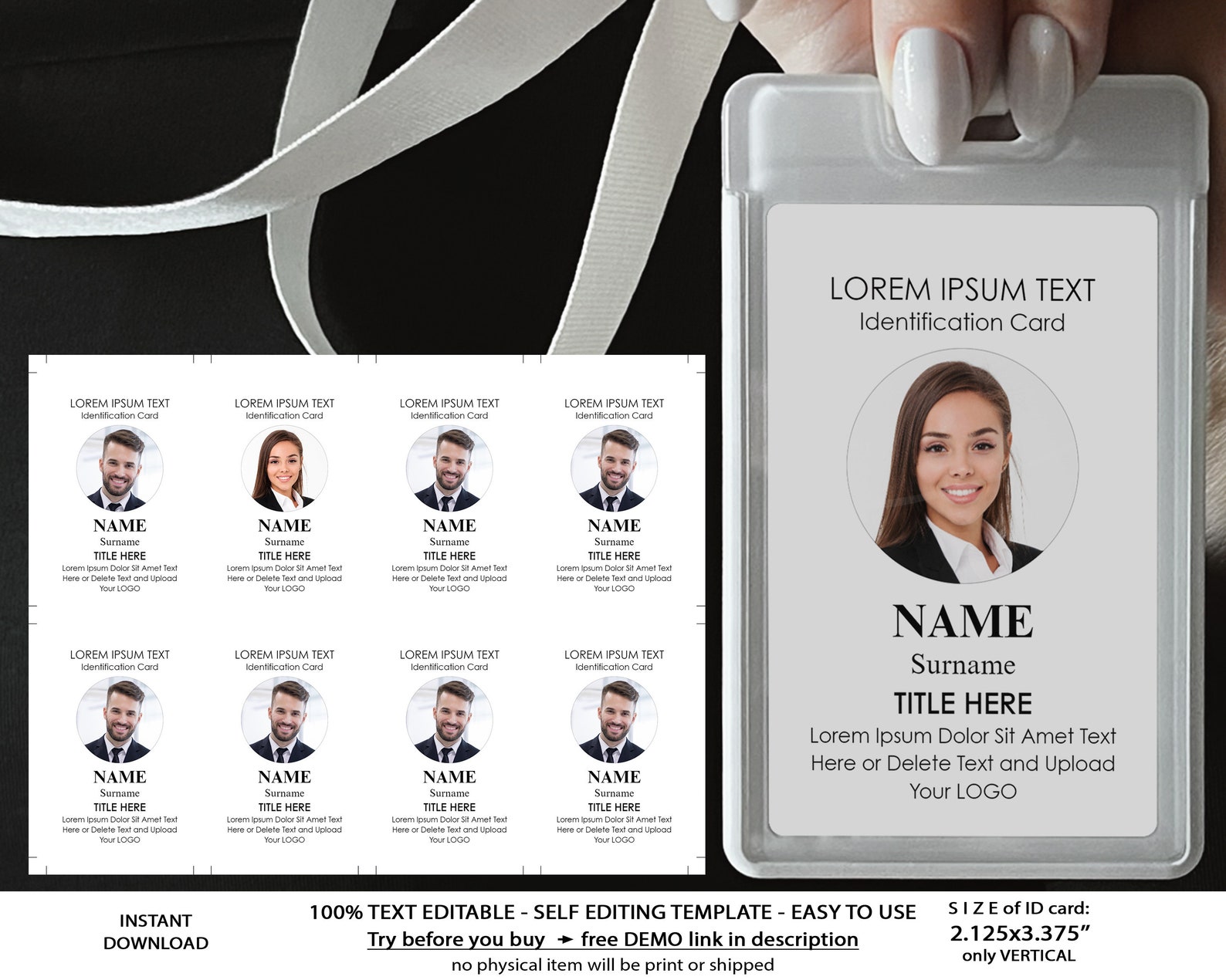 Editable Photo ID Card Template Printable Medical ID Badge - Etsy