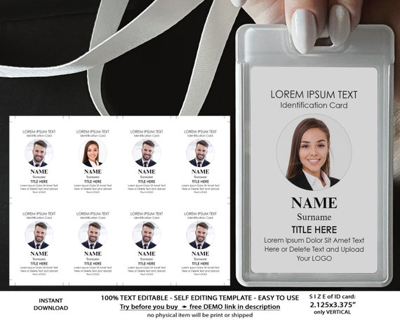 Editable Photo ID Card Template Printable Medical ID Badge - Etsy