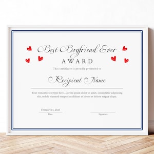 Best Boyfriend Award Certificate - Etsy