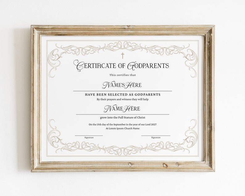 Editable Godparents Certificate Template Godmother Godfather - Etsy