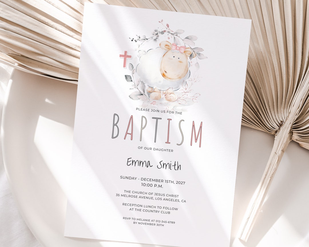 Editable Girl Baptism Invitation Template, Printable Baptism Invite ...