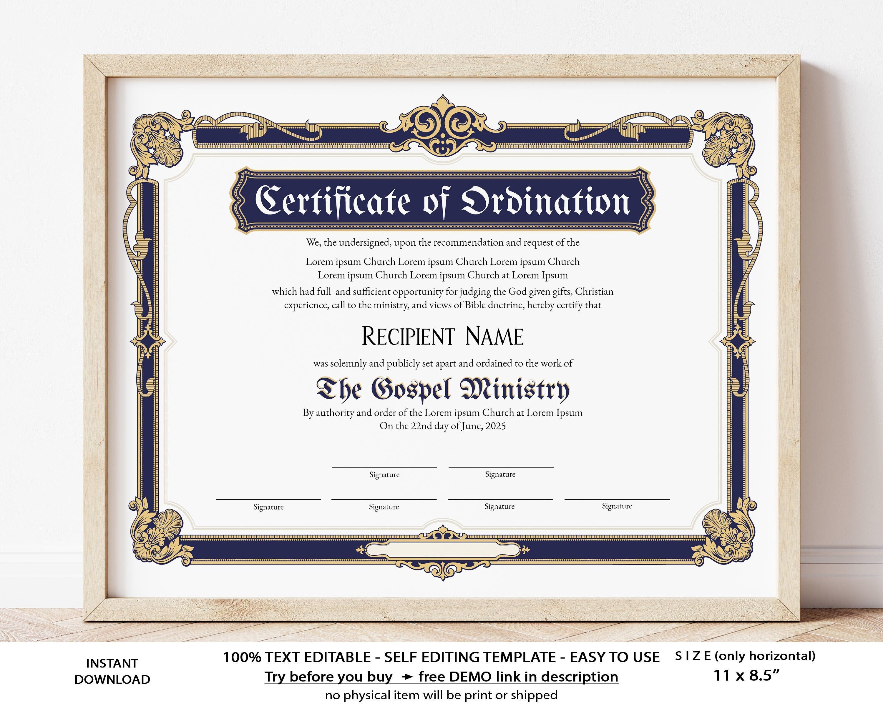 Editable Certificate Of Ordination Gospel Ministry Etsy New Zealand