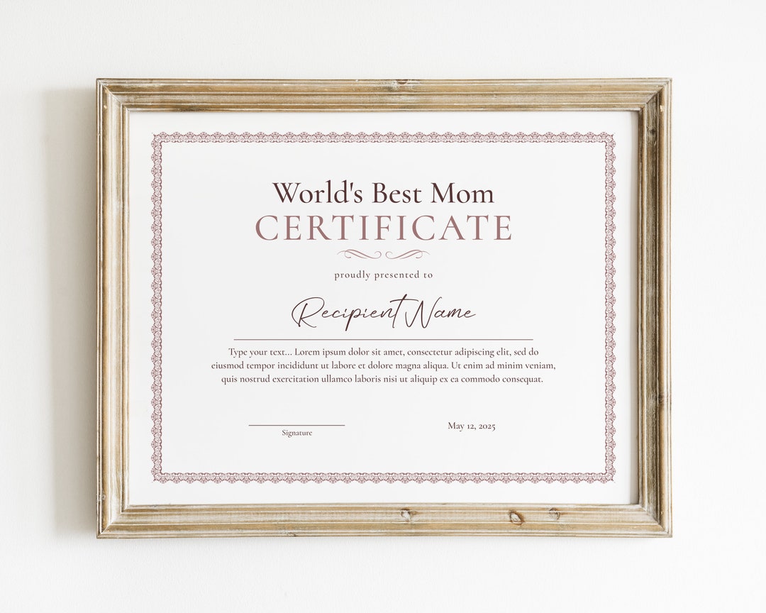 Editable Best Mom Award Certificate Template, Gift for Mothers Day ...