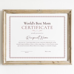 Editable Best Mom Award Certificate Template, Gift for Mothers Day ...