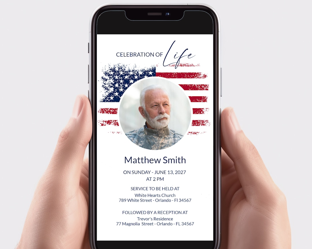 Electronic Veteran Funeral Announcement American Flag Military Memorial ...