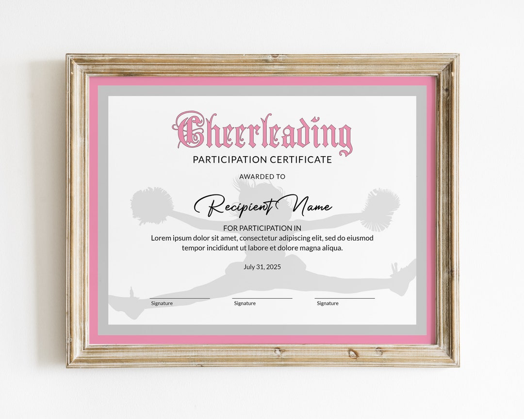 Cheer EDITABLE Cheerleading Participation Certificate Template, High ...
