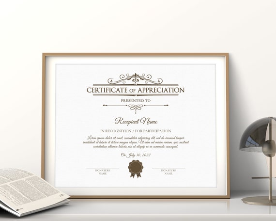 Certificate of Appreciation Editable Printable Certificate | Etsy
