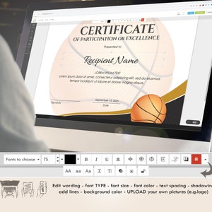 Editable Basketball Certificate Template Sports Certificate - Etsy