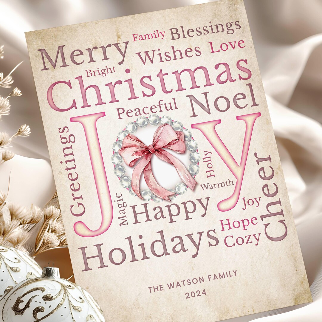 Editable Joyful Christmas Word Art Greeting Card, Personalized Family ...