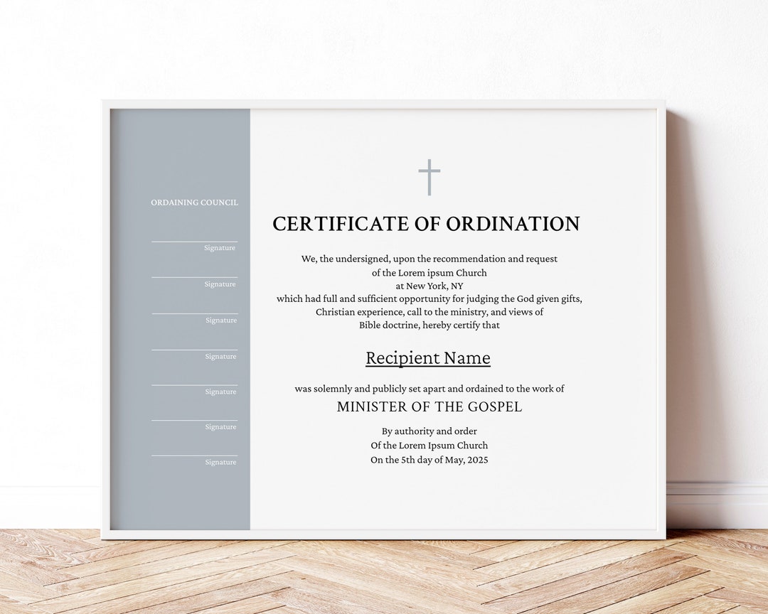 Editable Certificate of Ordination, Minister Credentials, Printable ...