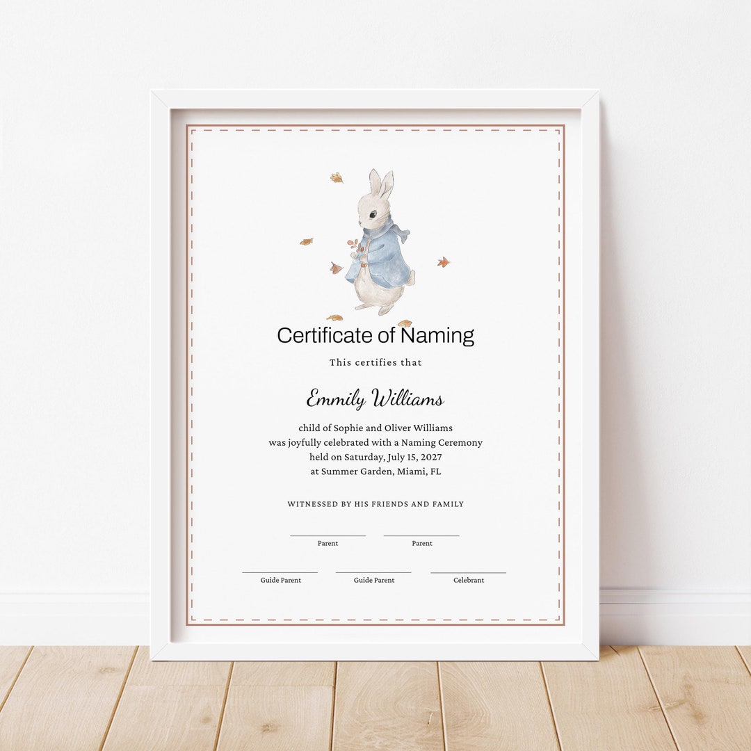 Certificate of Naming Ceremony Editable Printable Baby Naming ...