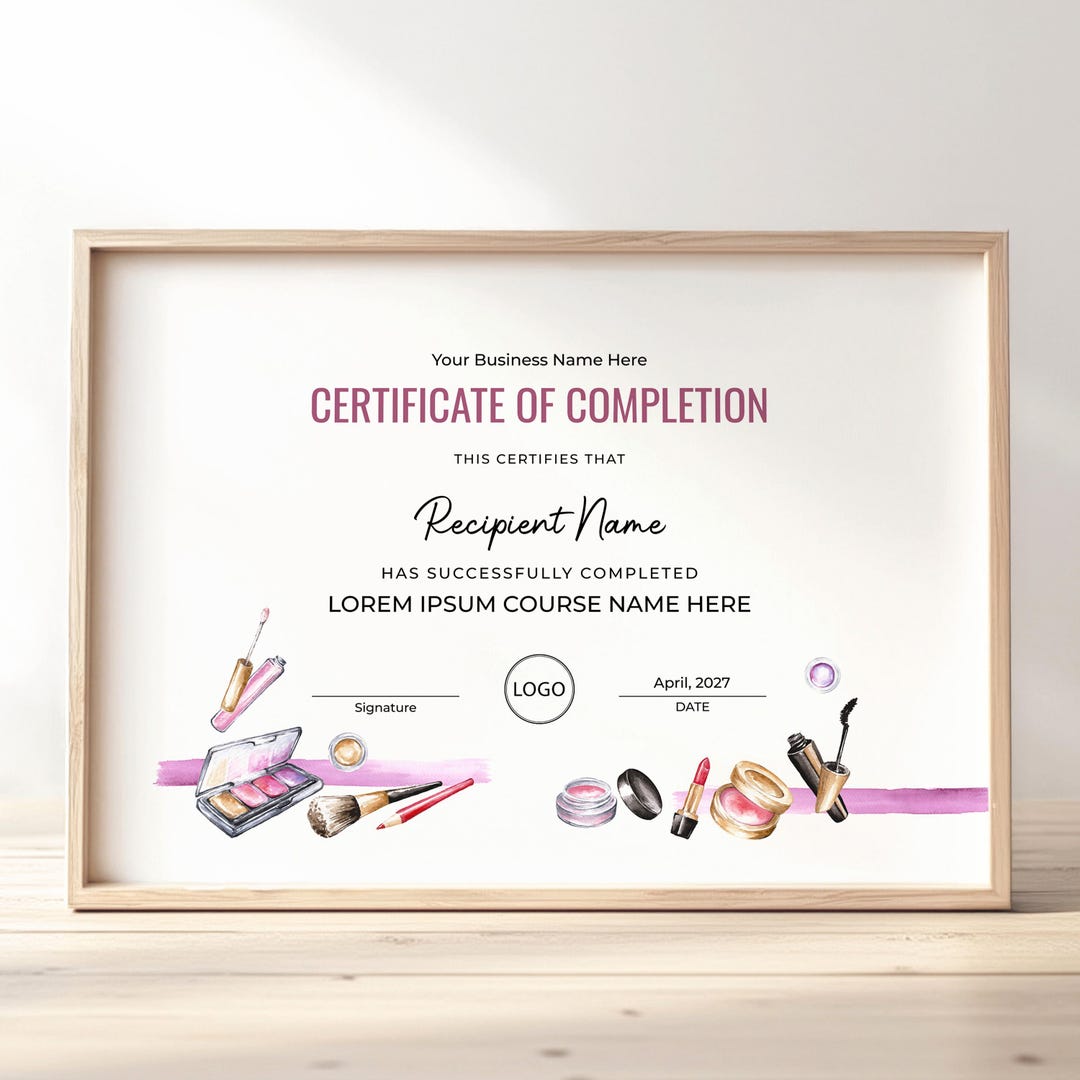 Editable Makeup Course Completion Certificate Template Modern ...