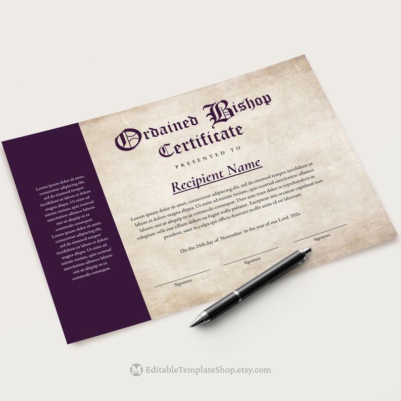 Editable Ordained Bishop Certificate Template, Ordination Certificate ...
