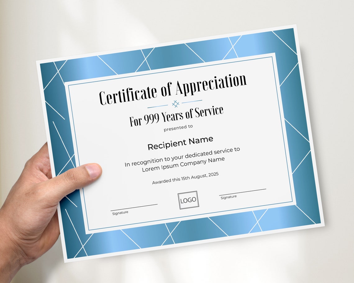 EDITABLE Years of Service Certificate of Appreciation Template ...
