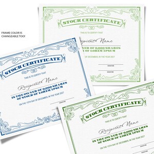 EDITABLE Stock Certificate Template Printable Certificate of | Etsy
