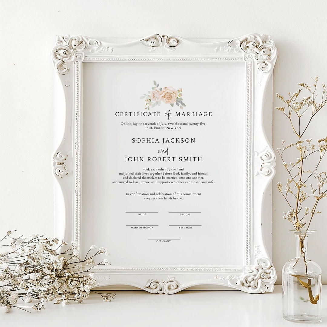 Editable Certificate of Marriage, Wedding Keepsake Certificate Template ...