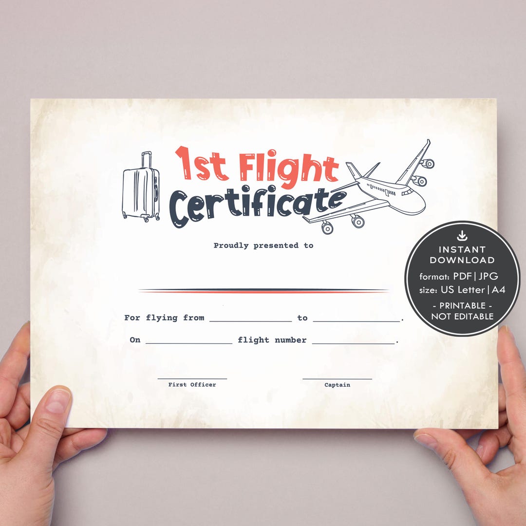 Printable My First Flight Certificate, Kids Travel Award, Airplane ...