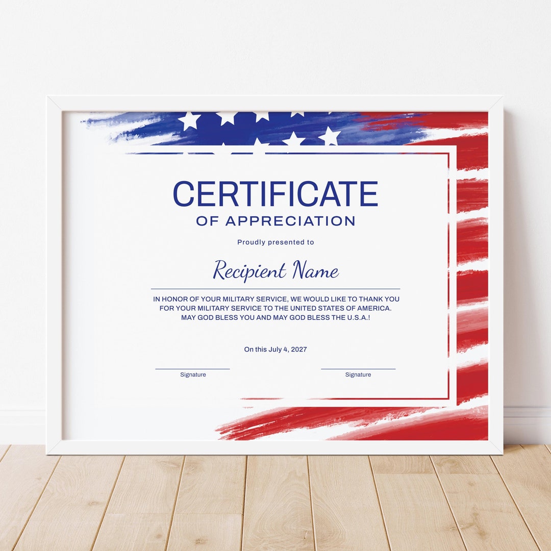 Editable Certificate Template American Flag Independence Day, Printable ...