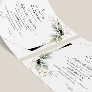 Editable Godparents Certificate Template Godparents Gift Christening ...