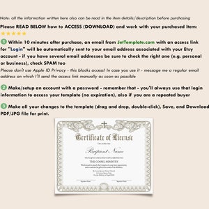 Editable License to Preach Template Printable Certificate of - Etsy