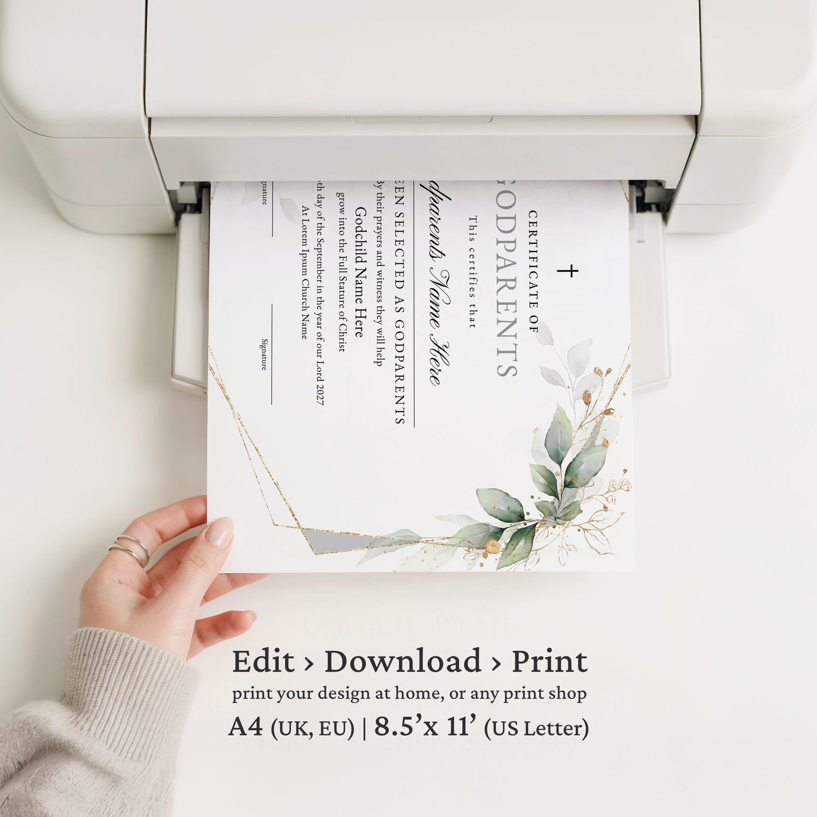 Editable Godparents Certificate Template Godparents Gift Christening ...