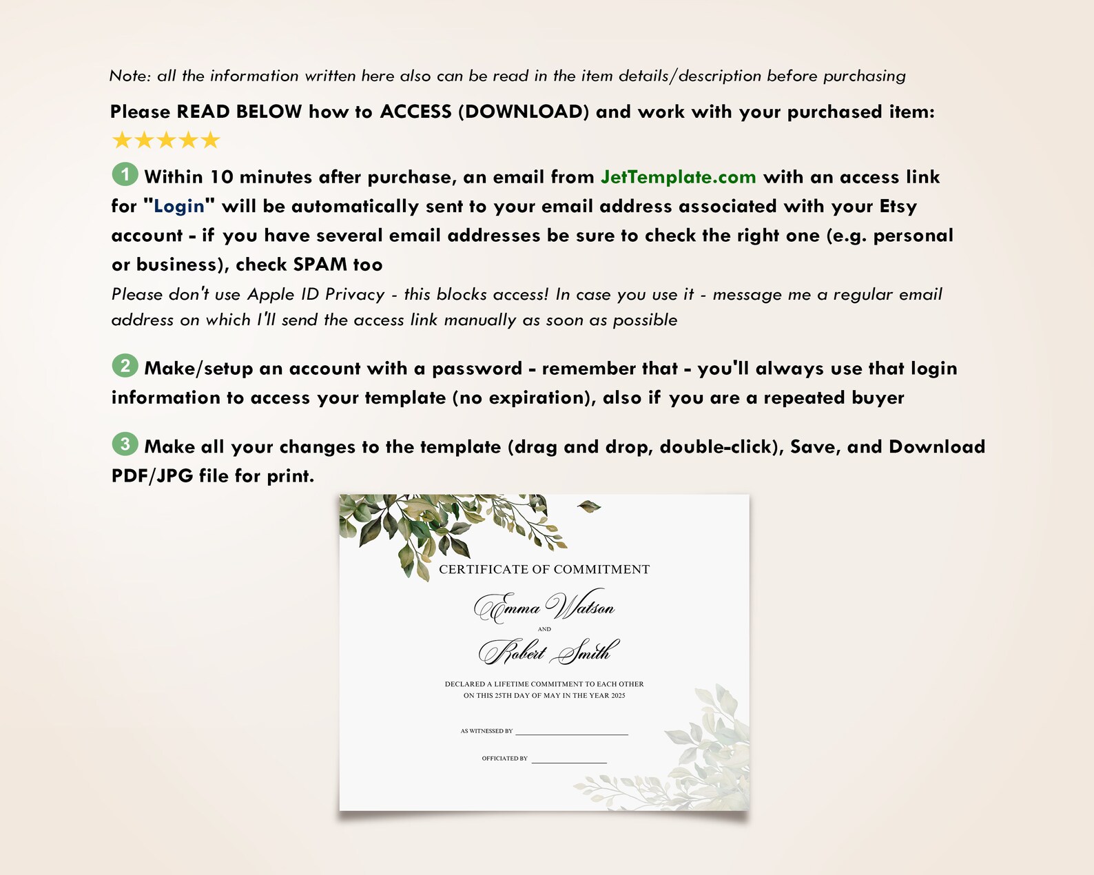 Modern Commitment Certificate Template Editable Printable - Etsy
