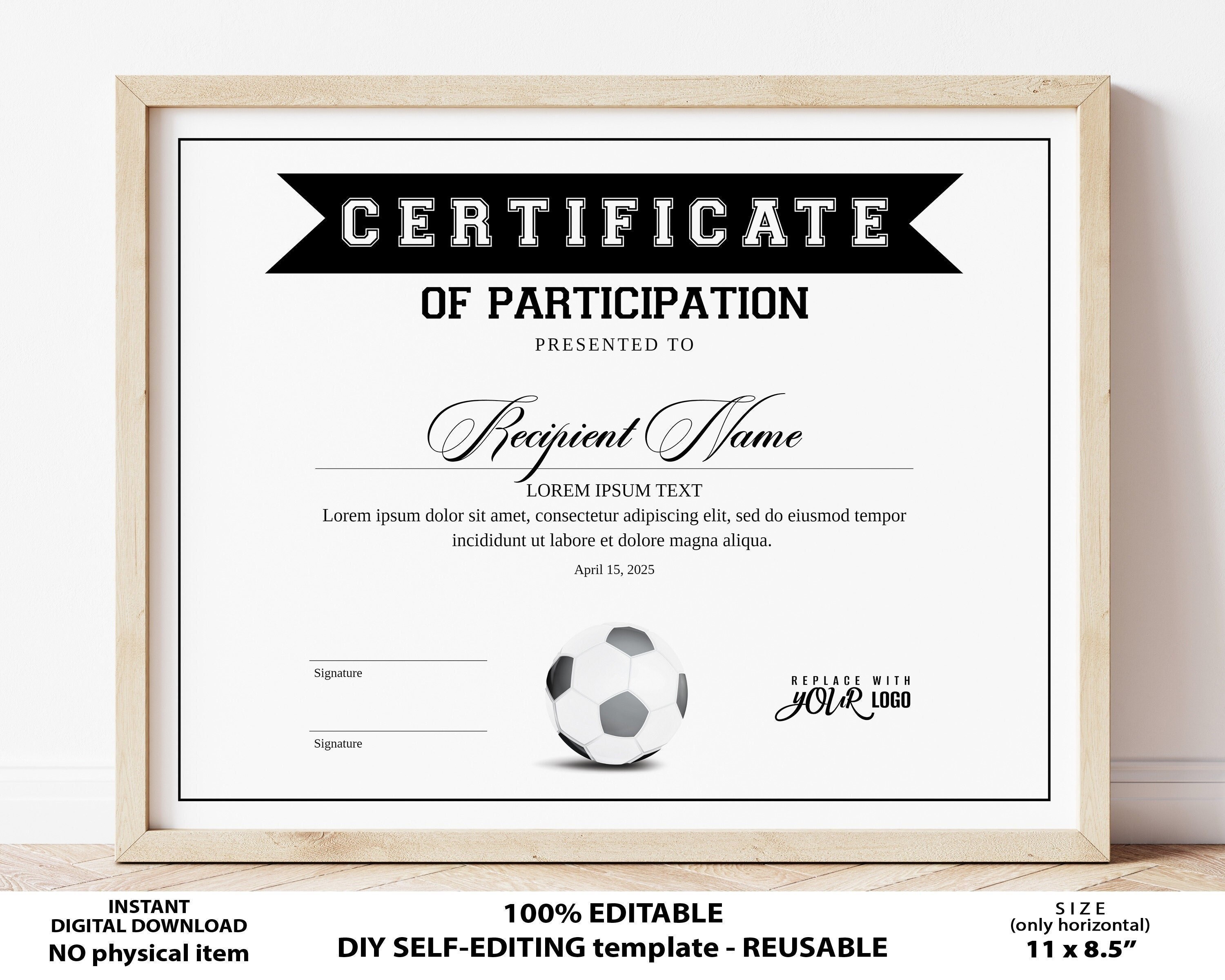 EDITABLE Soccer Football Certificate Template Sports Etsy