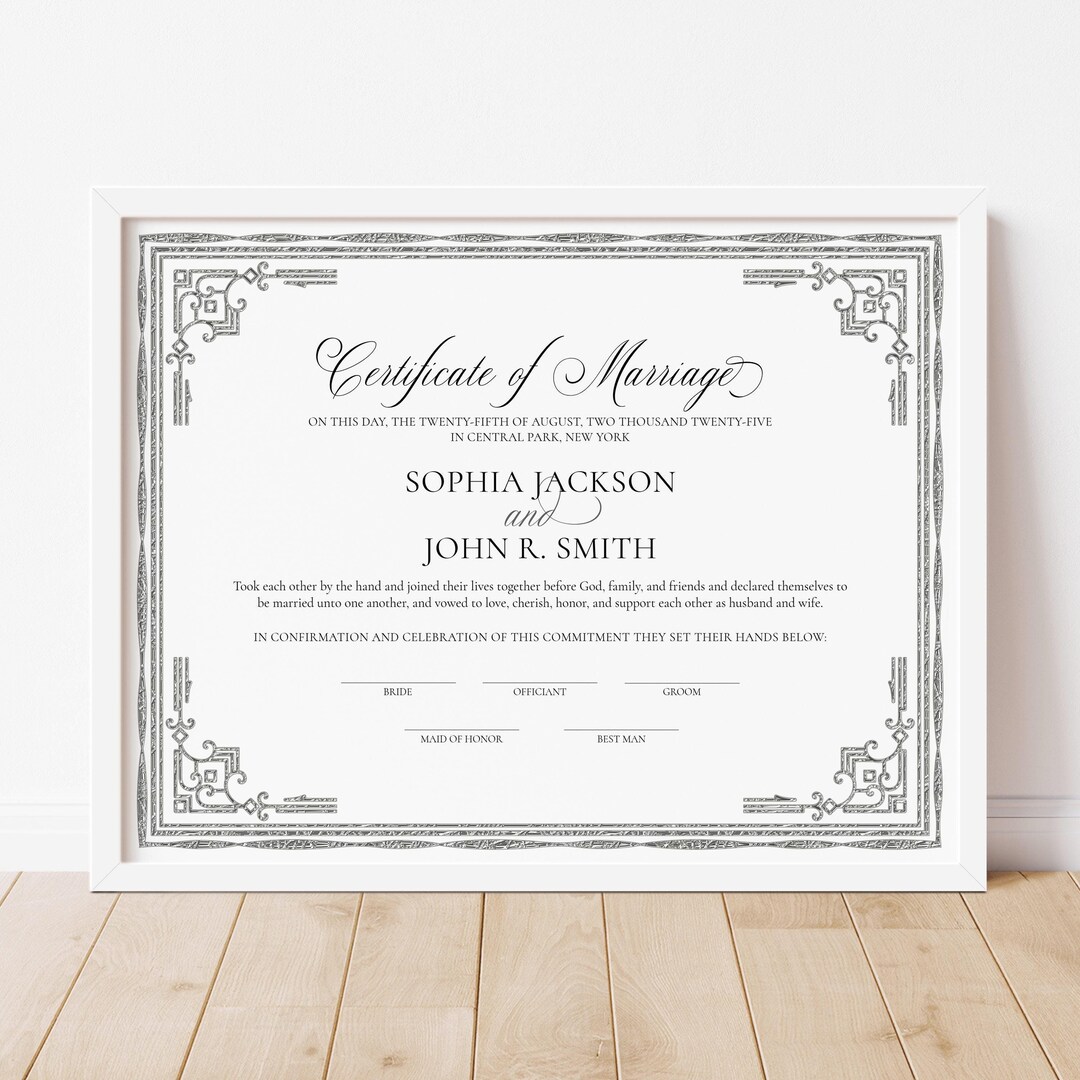 Editable Certificate of Marriage, Wedding Keepsake Certificate Template ...