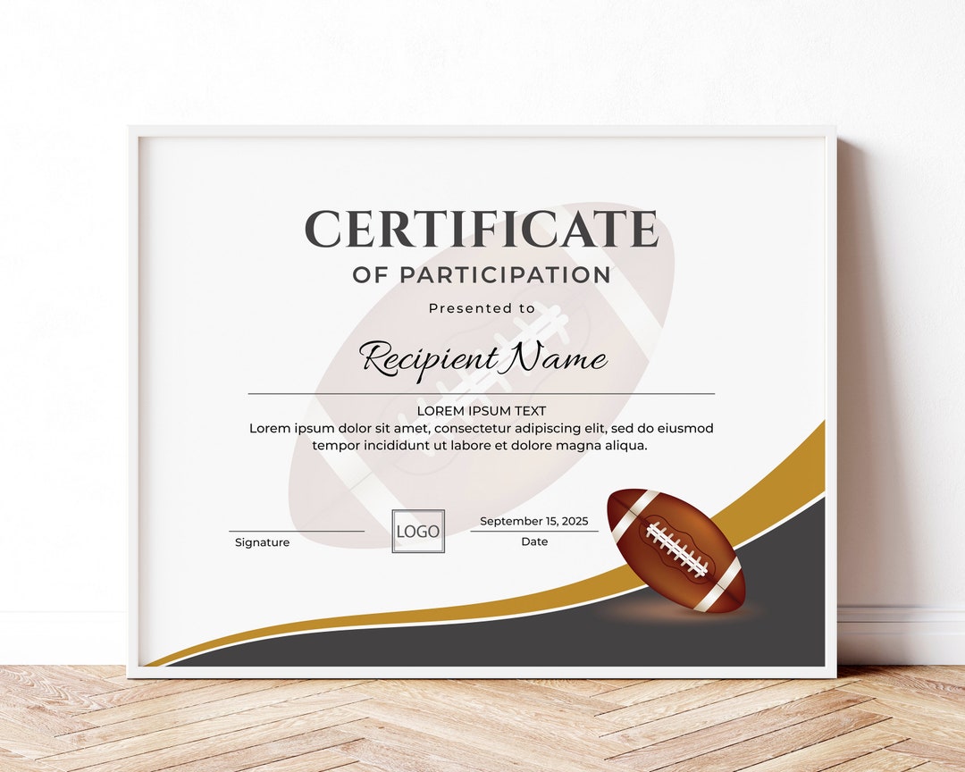 Editable American Football Certificate Template, Sports Certificate ...