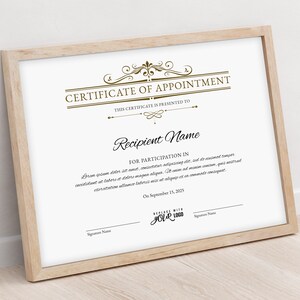 Editable Appointment Certificate Template Printable - Etsy