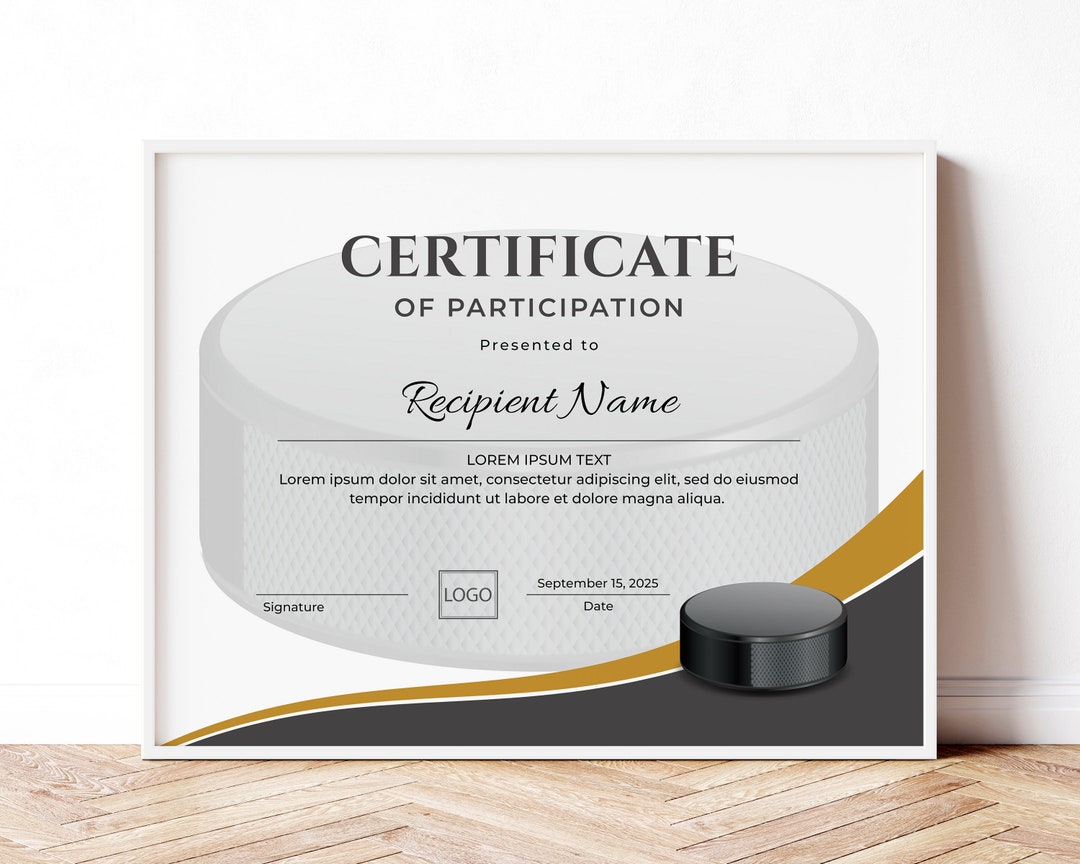 EDITABLE Hockey Certificate Template, Sports Certificate Award ...