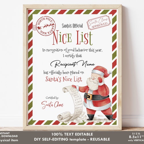 Instant Download Editable Santa Letter and Nice List - Etsy